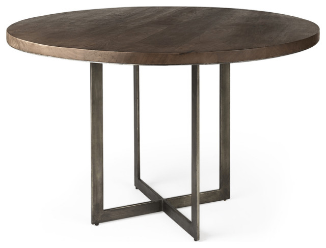 Rustic Brown Round Wood and Metal Dining Table - Transitional - Dining ...