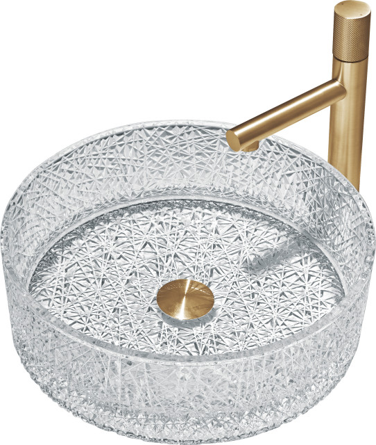 CastelloUSA Stadium Round Glass Crystal Bathroom Vessel Sink Basin, 16 ...