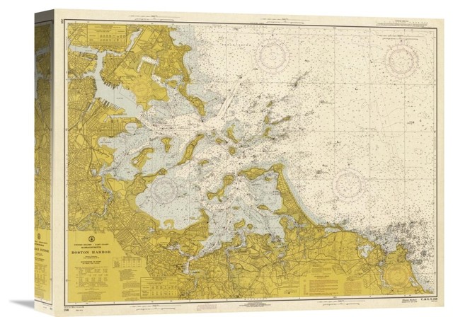 "Nautical Chart - Boston Harbor ca" Artwork, 16" x 12", 16" x 12.32 ...