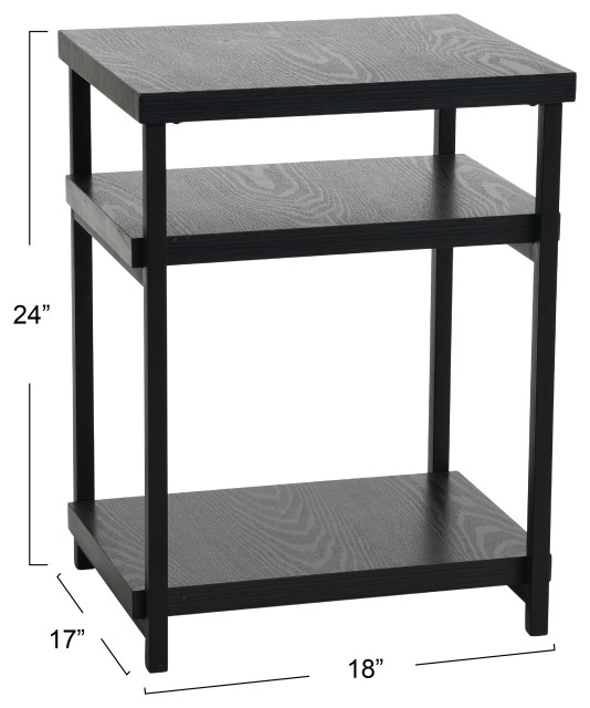 Jamestown Rectangular Side End Table, Storage Shelves Black Oak, Black ...