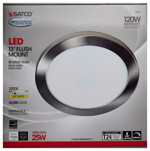 Blink - 25W- 13" Surface Mount LED - 3000K- Round Shape - Brushed ...