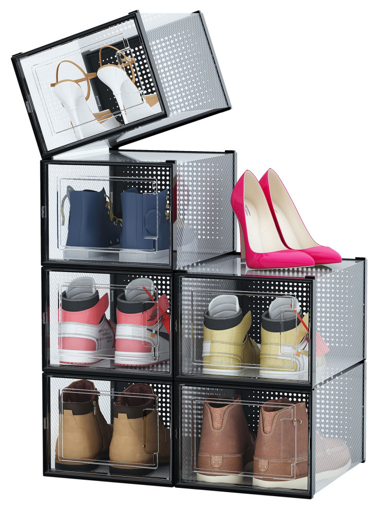 Yescom 6 Pack High Heel Shoe Storage Box Stackable Container Foldable ...