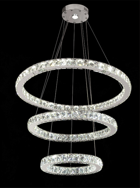 Triple Round Ring LED Clear Crystal Light Fixture, Chrome Frame ...