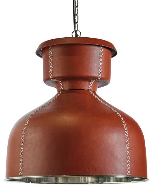Large Leather Dome Pendant With Stitching - Farmhouse - Pendant ...