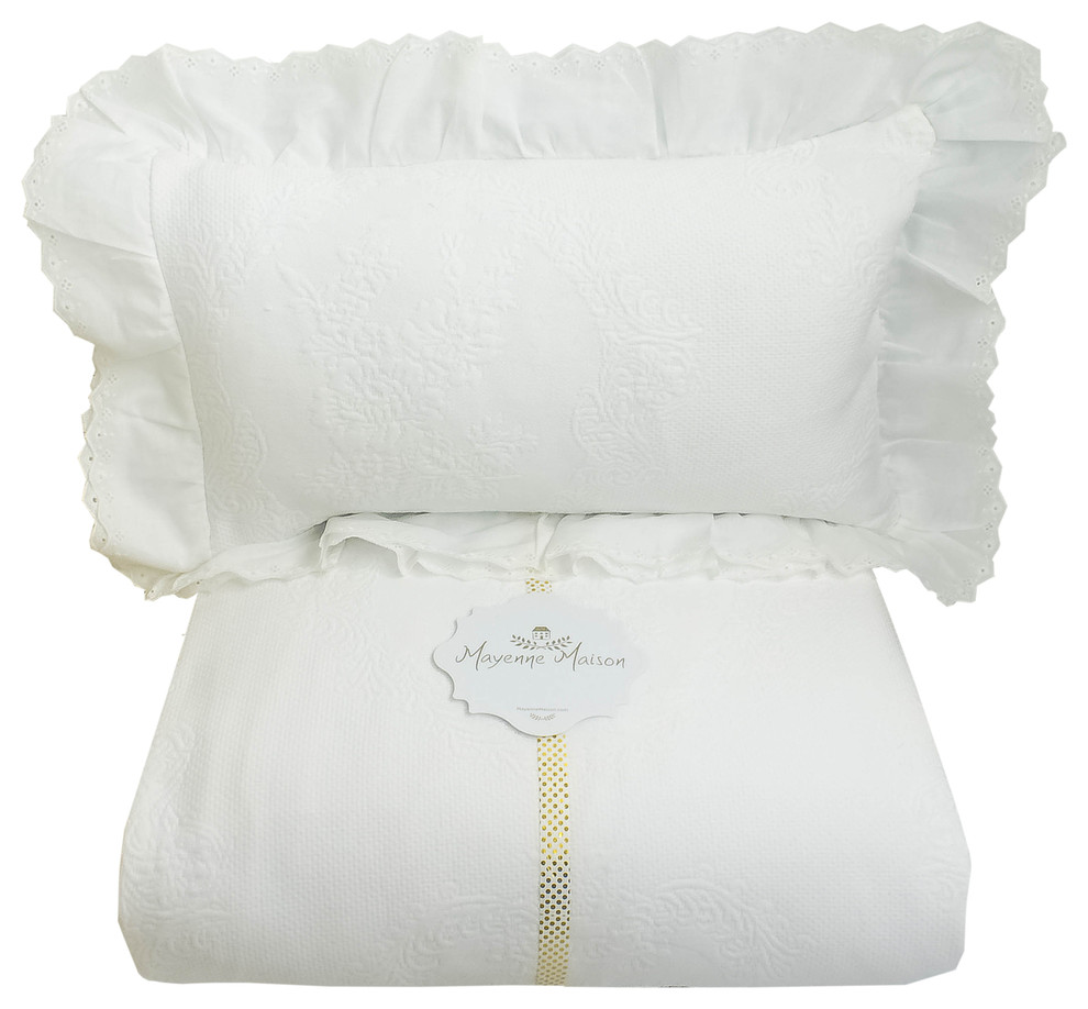 Provence Eyelet Ruffled Bedspread - Mediterranean - Pillowcases And ...