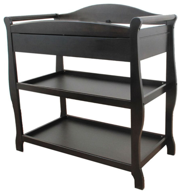 Benzara Wooden Changing Table with 1 Drawer and 2 Bottom Shelves, Black ...