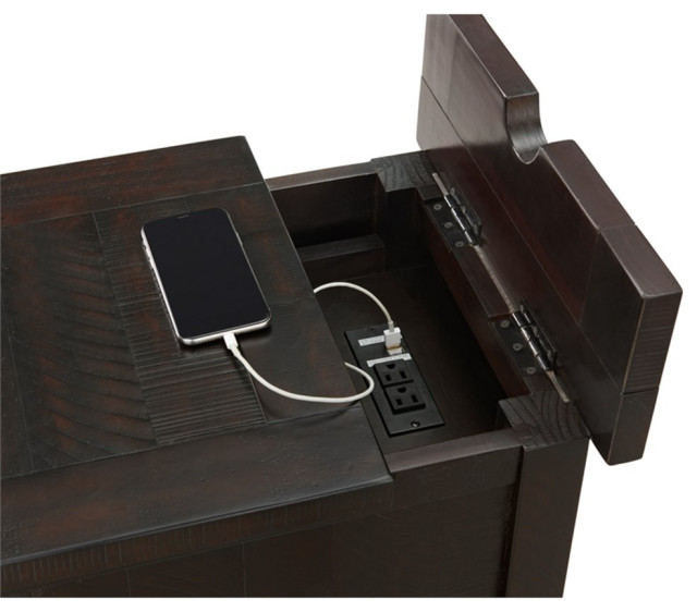 Bowery Hill Farmhouse Solid Wood Chairside Table with Power in Espresso ...