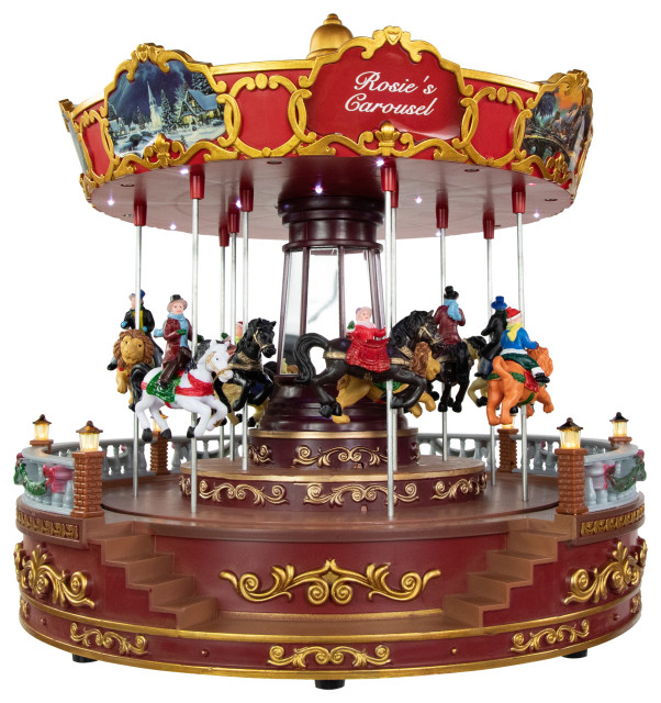 14" LED Lighted Animated and Musical Carousel Christmas Decoration ...