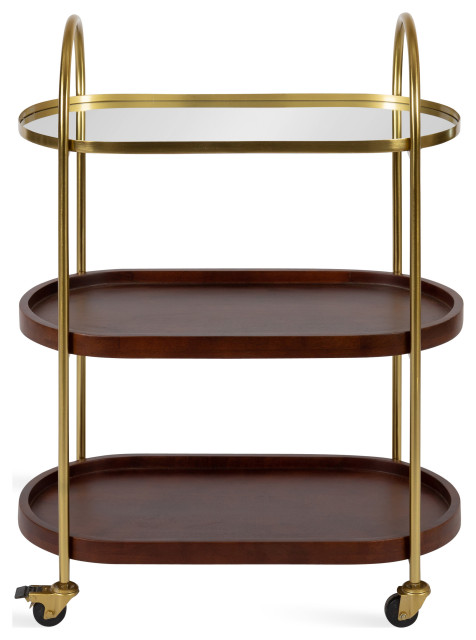 Maxfield Wall Bar Cart, Walnut Brown/Gold, 26"x13"x36", 26x13x36 ...