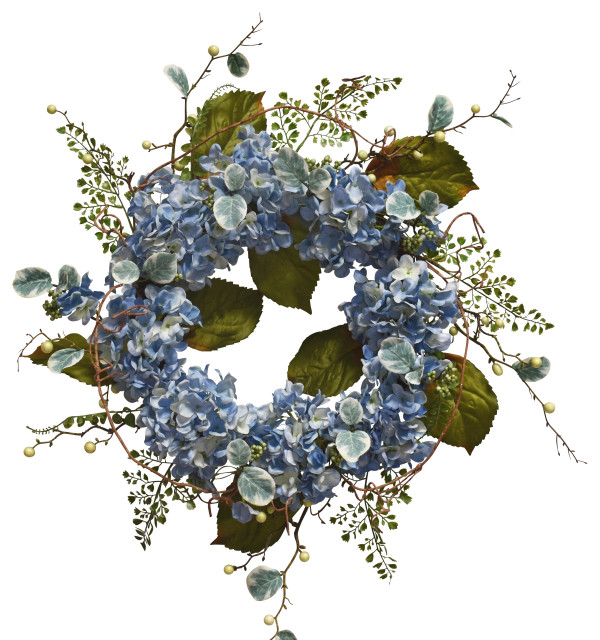 24" Blue Hydrangea Wreath - Victorian - Wreaths And Garlands - by ...
