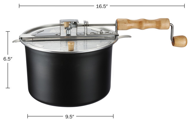 Stovetop Popcorn Maker 6.5-Quart Popper Pan With Wooden Crank Handle ...