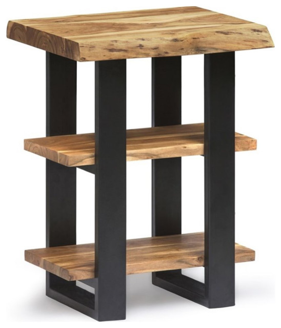 Home Square Live Edge Wood 2-Shelf End Table in Natural - Set of 2 ...