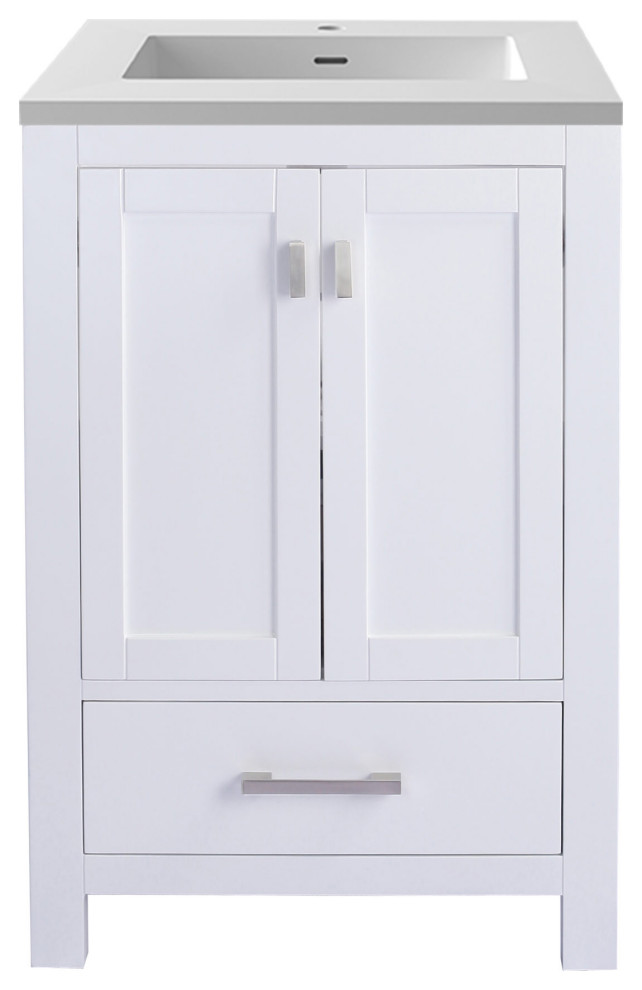 Wilson 24" White Bathroom Vanity With Matte VIVA Stone Solid Surface ...