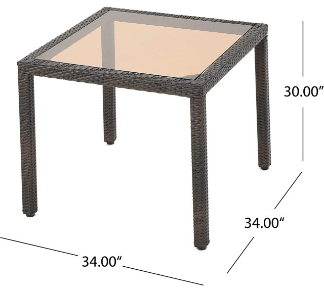 Patio Dining Table, Wicker Covered Frame With Square Tempered Glass Top ...
