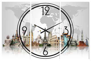 Famous Monuments Across World Modern and Contemporary 3 Panels Clock ...