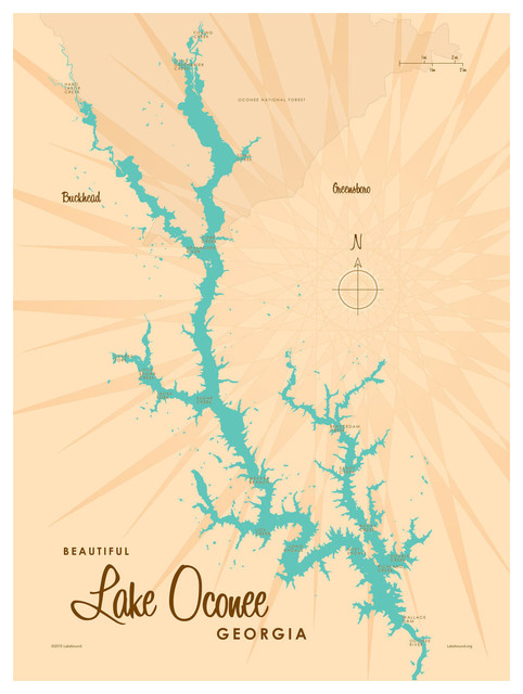 Lakebound Lake Oconee Georgia Map Art Print, 18"x24" - Contemporary ...