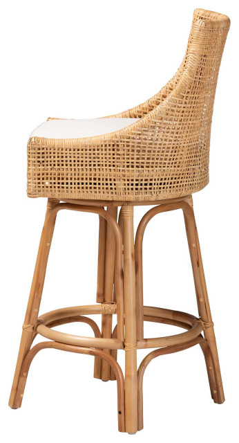 Modern Bohemian Natural Brown Rattan Bar Stool - Tropical - Bar Stools ...