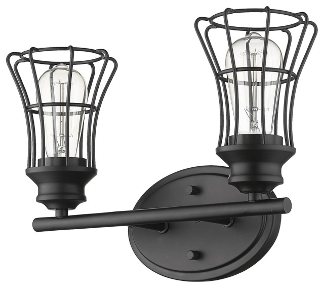 Two Light Matte Black Cage Wall Sconce - Industrial - Wall Sconces - by ...