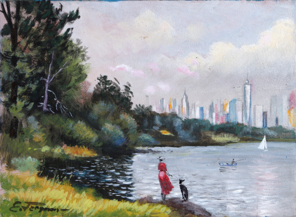 Manhattan View, Erik Freyman, 9.5x11.5 - Beach Style - Paintings - by ...