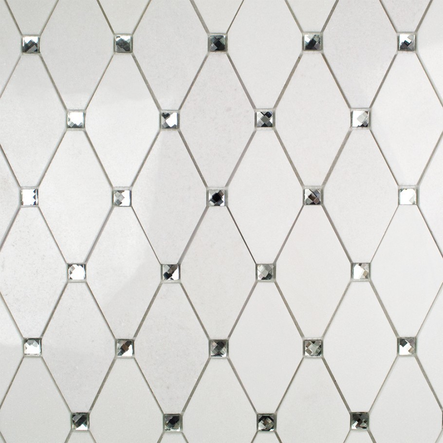 Reflection Diamond White Thassos and Mirror Marble and Glass Tile ...