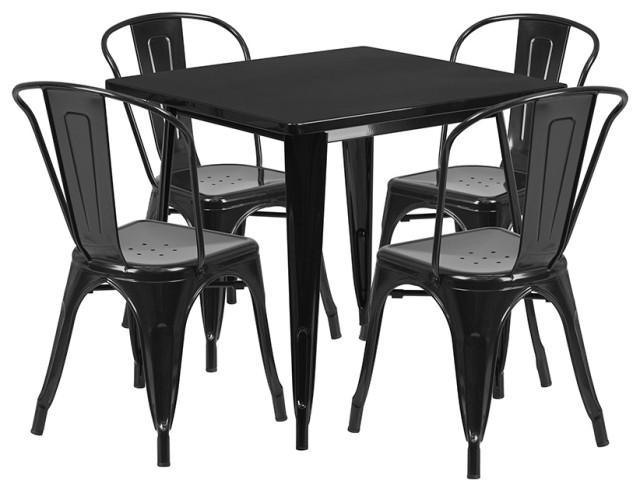 31.5SQ Black Metal Table Set - Contemporary - Kitchen And Dining ...
