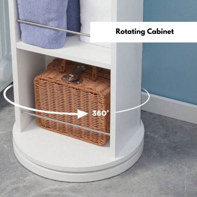 Rotating Bathroom Storage Cabinet, Full-Length Mirror, 360-Degree ...
