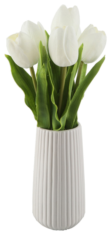 Real-Touch Tulips In 8"H Ceramic Vase - Transitional - Artificial ...
