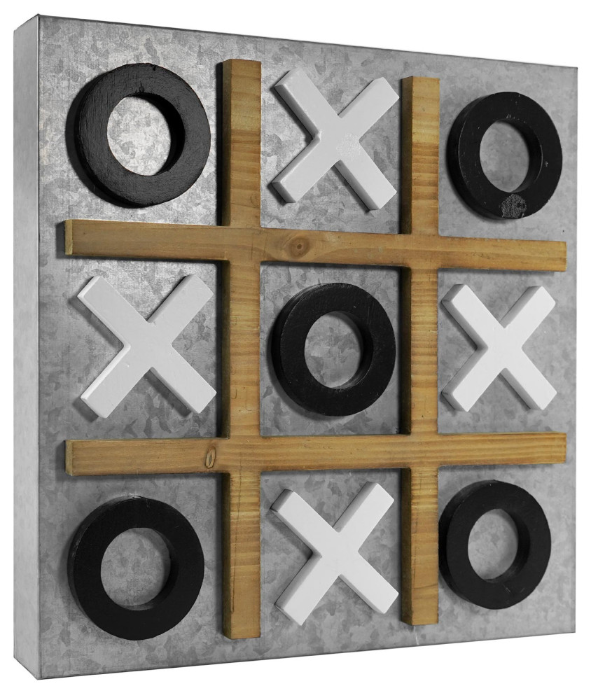 Magnetic Wood & Metal Tic Tac Toe Wall Game Board - Black & White, 15 ...