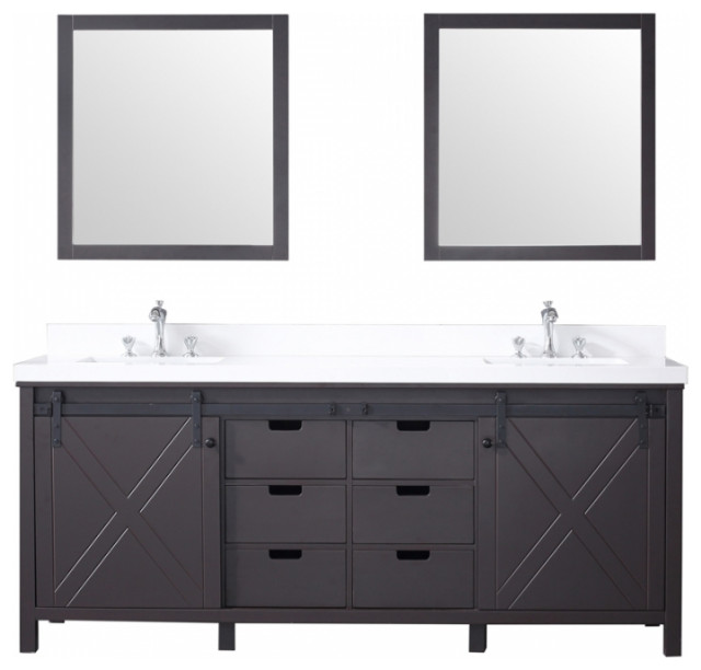 80 Inch Brown Double Sink Bathroom Vanity, Barndoors, Choice of Top ...