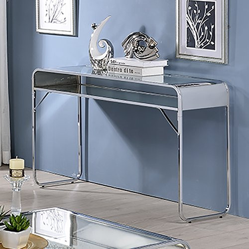 Contemporary Console Table, Chrome Frame With Rounded Corner & Clear ...