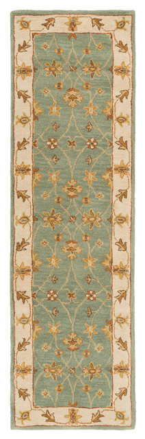 Middleton Traditional Dark Green, Grass Green Area Rug, 2'3"x8' Runner ...