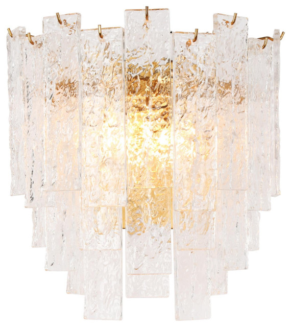 LNC Modern Contemporary 2-Light Gold Wall Light With Textured Glass ...