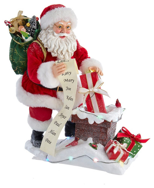 10.5" Fabrich Battery-Operated Santa Next To Lit Chimney, 11 ...