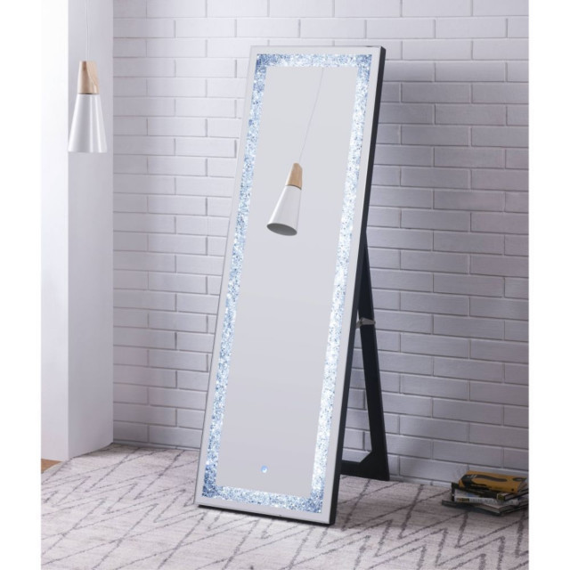 Floor Mirror With LED, Mirrored and Faux Diamonds - Contemporary ...