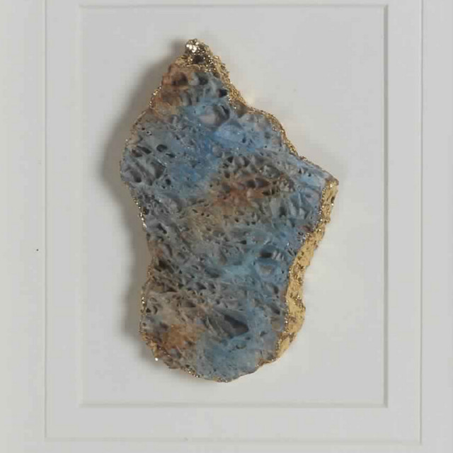 Rectangular Wooden Shadow Box with Encased Faux Stone, Blue and Gold ...