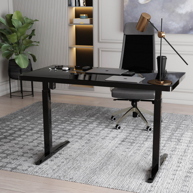 Techni Mobili Black Adjustable Height Desk w/ storage, speaker ...