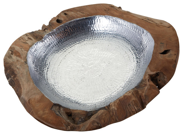 Dimond Home 162-014 Round Teak Bowl With Aluminum Insert, Large ...