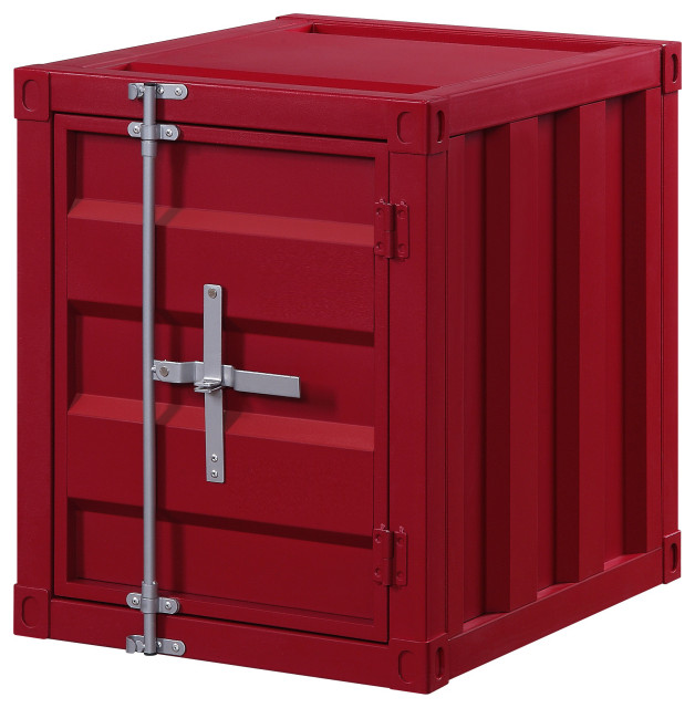 Industrial Style Metal Cargo End Table with Openable Door, Red ...
