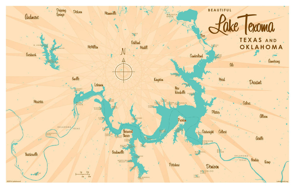 Lakebound Lake Texoma Tx Oklahoma Map Art Print, 30"x45" - Contemporary ...