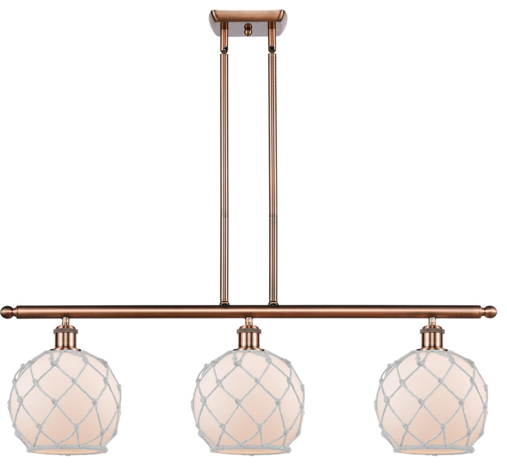 Ballston Farmhouse Rope 3 Light Island Light, Antique Copper, White ...