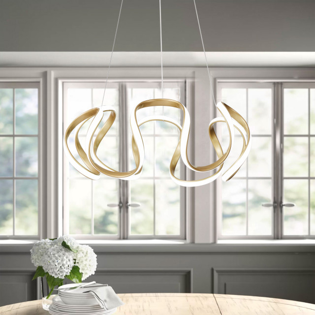 Modern Gold 1-Light Wavy Linear LED Pendant Lighting Fixture - Modern ...