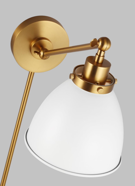 Wellfleet Single Arm Dome Task Sconce, Matte White and Burnished Brass ...
