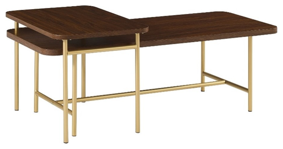 2-Piece Modern Wood Nesting Coffee Table - Dark Walnut / Gold ...