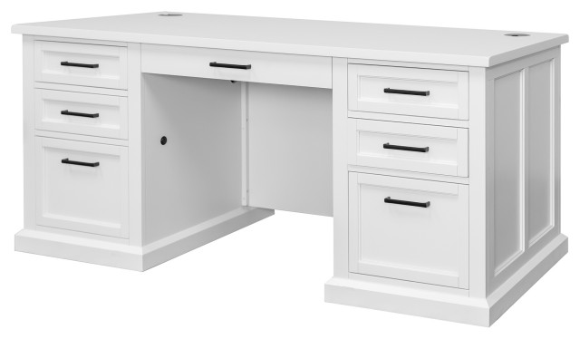 Modern Wood Double Pedestal Executive Desk Fully Assembled White ...