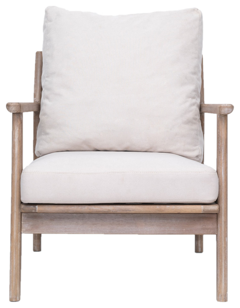 Mid Century Oak Cotton Arm Chair - Farmhouse - Armchairs And Accent ...