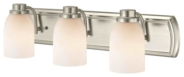 3-Light Bath Wall Light With White Glass, Chrome - Transitional ...