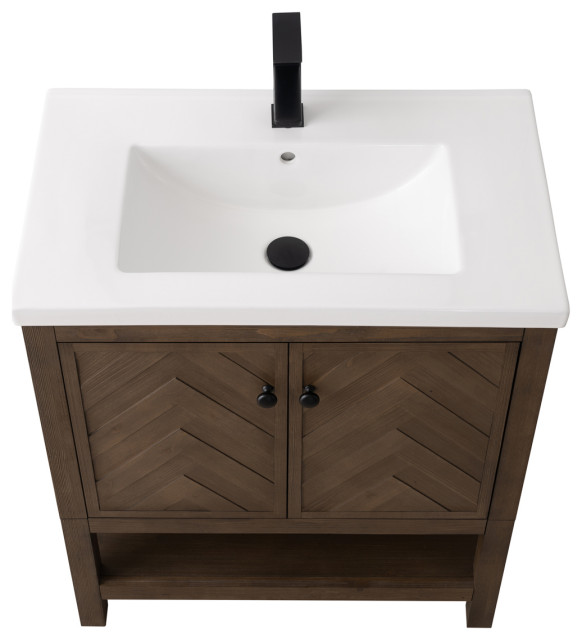Landon Modern Herringbone Bathroom Vanity, 30", White Top ...