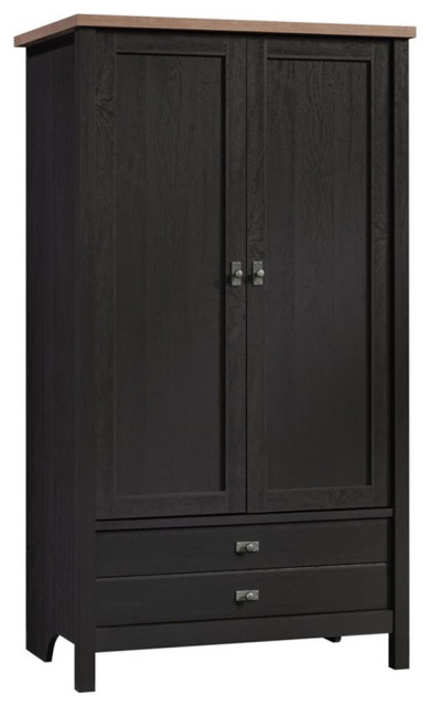 Pemberly Row Engineered Wood Adjustable Shelf & Drawer Armoire Raven ...