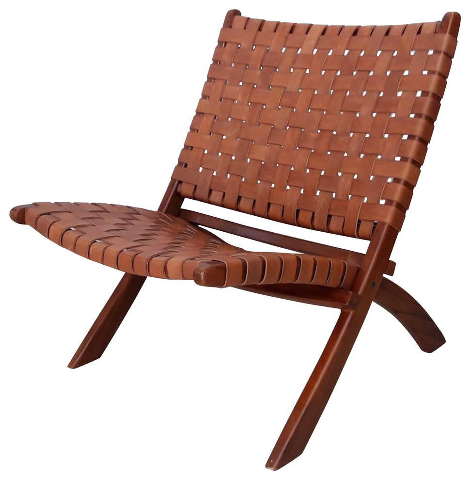 Basket Weave Leather Lounge Chair - Midcentury - Armchairs And Accent ...