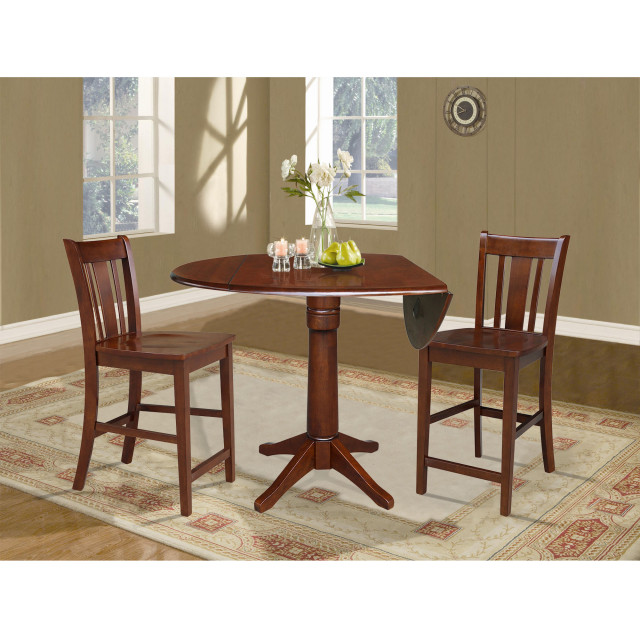42" Round Pedestal Gathering Height Table with Two Counter Height ...